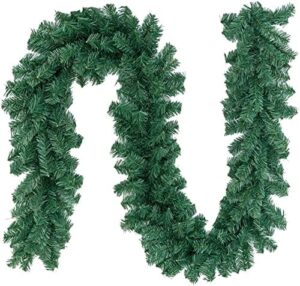 marknig 2 pack green christmas garland for holiday decoration, 9 ft premium quality artificial greenery plant for home, fireplaces, chandeliers, stairs, gate, garden, wedding party, outdoor/indoor (2)