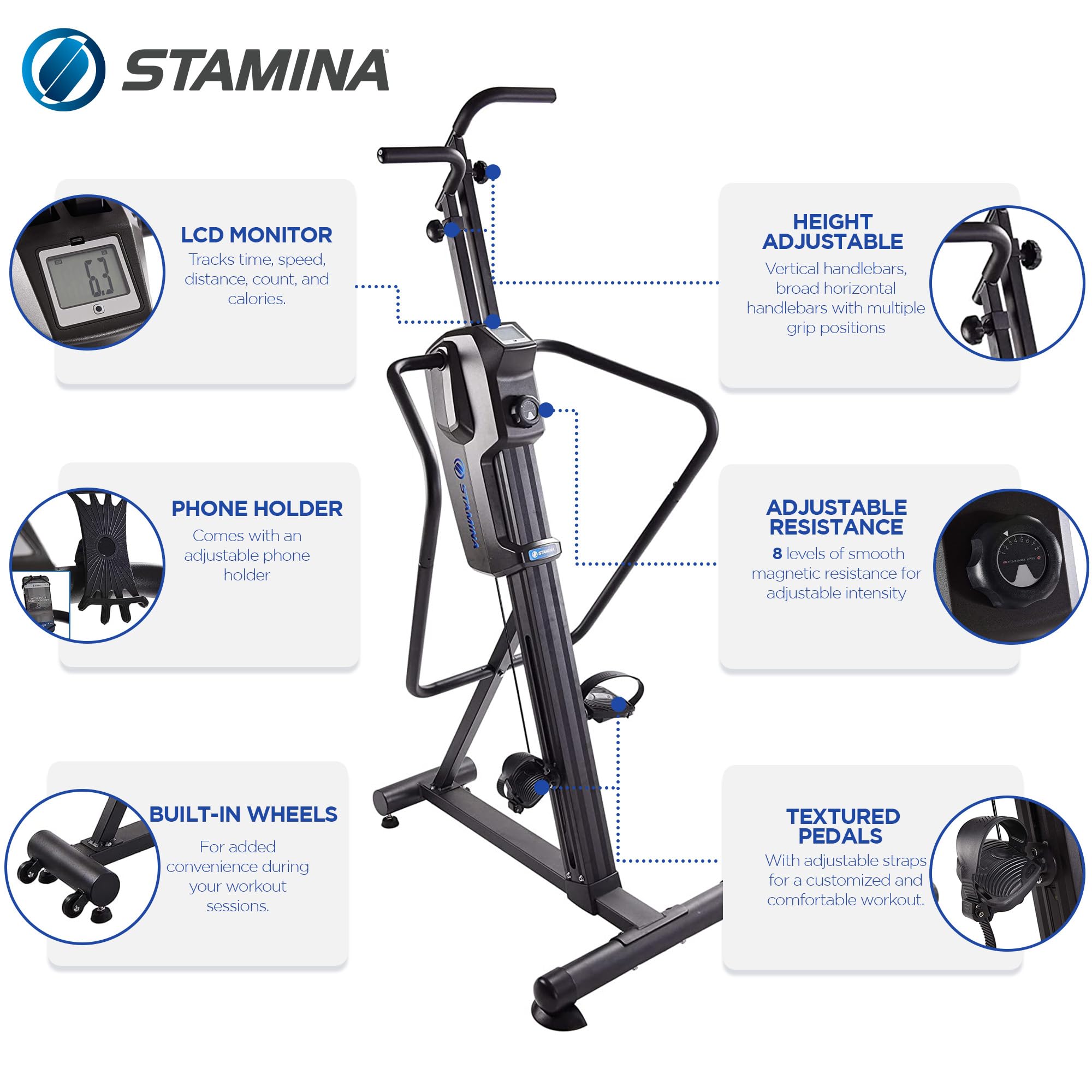 Stamina Cardio Climber - Fitness Cardio with Smart Workout App - Cardio Climber Stepping Machine for Home Workout - Up to 300 lbs Weight Capacity