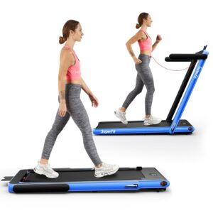 goplus 2 in 1 folding treadmill, 2.25hp superfit under desk electric treadmill, installation-free with remote control, app control and led display, walking jogging for home office