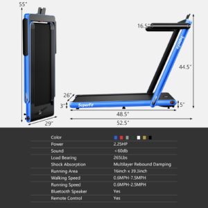 Goplus 2 in 1 Folding Treadmill, 2.25HP Superfit Under Desk Electric Treadmill, Installation-Free with Remote Control, APP Control and LED Display, Walking Jogging for Home Office