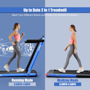 Goplus 2 in 1 Folding Treadmill, 2.25HP Superfit Under Desk Electric Treadmill, Installation-Free with Remote Control, APP Control and LED Display, Walking Jogging for Home Office