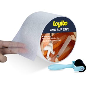 leyibo anti slip tape clear waterproof outdoor/indoor with roller, 4" x 35ft non slip traction grip tape for bathtubs, boats, stairs, pools, transparent, soft, comfortable for bare feet (4" x 35')