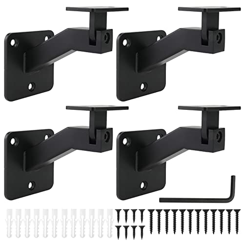 RealPlus Swivel Handrail Brackets Heavy Duty Steel Hand Rail Brackets for Staircase Stair Railing, Pack of 4 (Black)