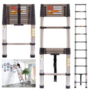 telescopic loft ladder 3.2m/10.5ft telescoping extension foldable ladder folding attic ladder 11 steps for multipurpose, 330lb load capacity