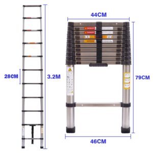 Telescopic Loft Ladder 3.2m/10.5ft Telescoping Extension Foldable Ladder Folding Attic Ladder 11 Steps for Multipurpose, 330lb Load Capacity