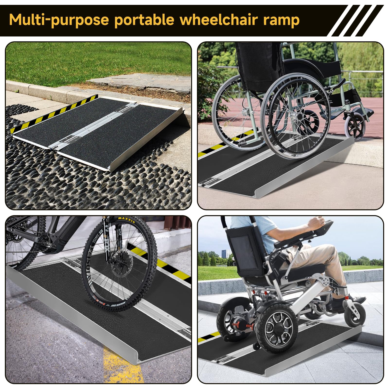 Portable Wheelchair Ramp 4FT - Ramp for Wheelchair for Home steps, Non-Slip Aluminum Folding Handicap Ramp for Car, Doorways, Curbs, Stairs