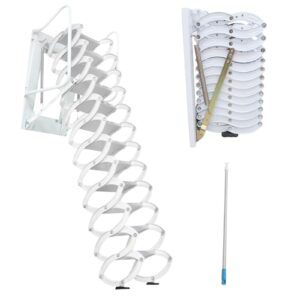 telescopic ladder attic ladder pull down attic ladder alloy attic stairs 12 steps loft ladder 9.2ft wall-mounted collapsible ladder with armrests (white)