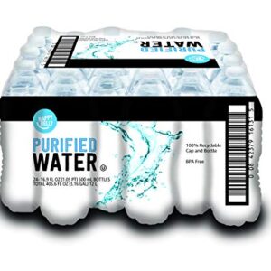 Amazon Brand - Happy Belly Purified Water, Plastic Bottles, 16.91 fl oz (Pack of 24)