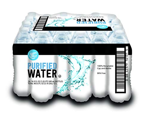 Amazon Brand - Happy Belly Purified Water, Plastic Bottles, 16.91 fl oz (Pack of 24)