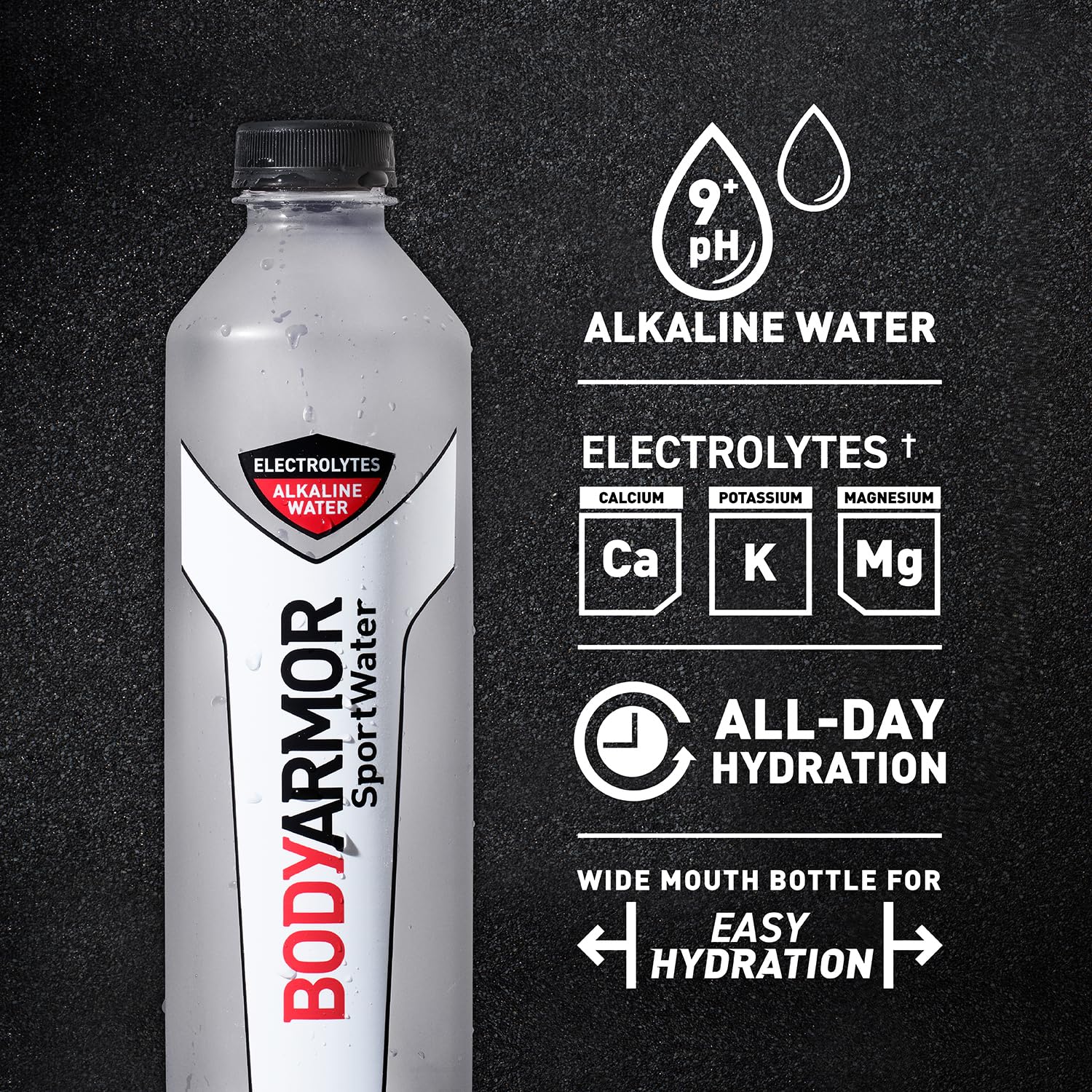 BODYARMOR SportWater Alkaline Water, Superior Hydration, High Alkaline Water pH 9+, Electrolytes, Perfect for your Active Lifestyle, 1 Liter (Pack of 6)