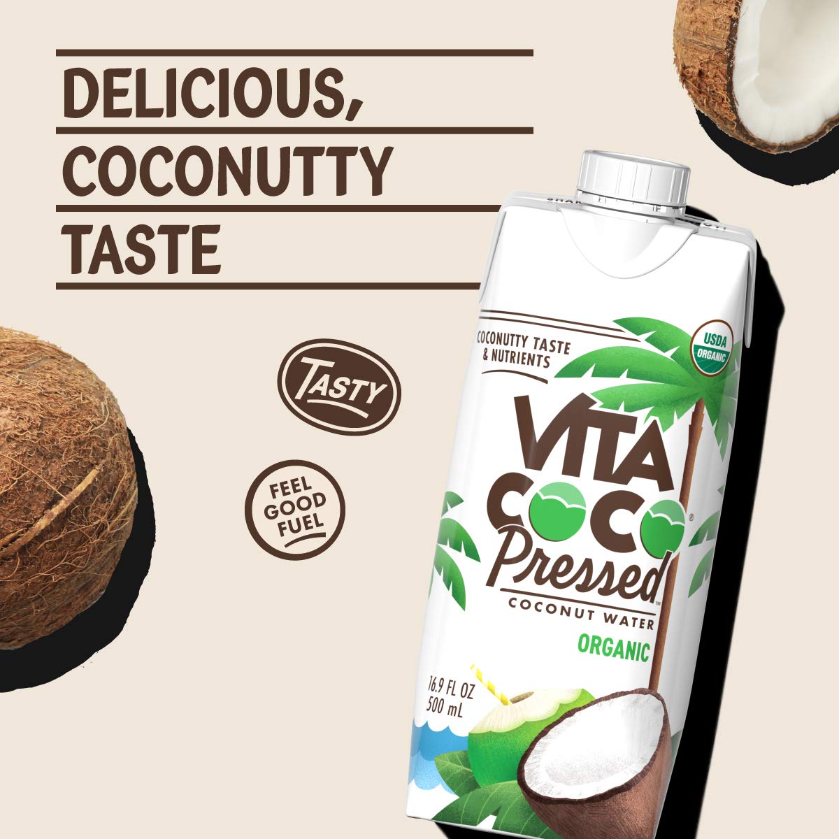 Vita Coco Organic Coconut Water, Pressed, More "Coconutty" Flavor, Natural Electrolytes, Vital Nutrients, 16.9 Fl Oz (Pack of 12)