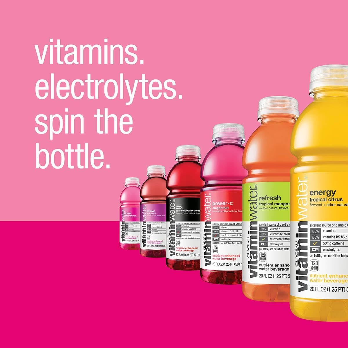 Vitamin Water Variety Pack - 20 oz Water Bottles - Vitaminwater Energy Drink, Flavored Water - Vitamin water XXX, Energy, Refresh, Focus - Sport Drinks Variety Pack - Vitamin Water 12 Pack