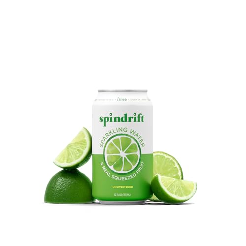 Spindrift Sparkling Water, Lime Flavored, Made with Real Squeezed Fruit, 12 Fl Oz Cans, Pack of 24 (Only 4 Calories per Can)