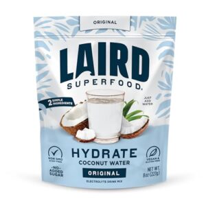 laird superfood hydrate coconut water powder drink supplement with coconut water and auqamin, all natural, no added sugars, gluten-free, non-gmo, vegan, 8 oz. bag, pack of 1