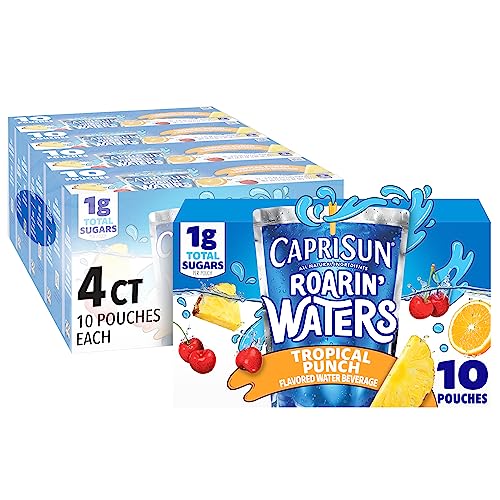 Capri Sun Roarin' Waters Tropical Tide Naturally Flavored Water Kids Beverage (40 ct Pack, 4 Boxes of 10 Pouches)