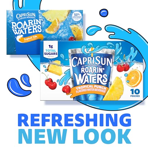 Capri Sun Roarin' Waters Tropical Tide Naturally Flavored Water Kids Beverage (40 ct Pack, 4 Boxes of 10 Pouches)