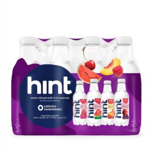 Hint Water Purple Variety Pack (Pack of 12), 16 Ounce Bottles, 3 Bottles Each of: Raspberry, Watermelon, Cherry, and Peach, Zero Calories, Zero Sugar and Zero Sweeteners