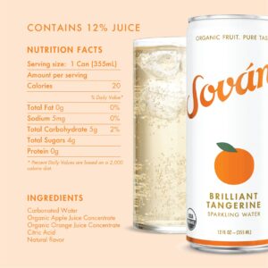 Sovány Sparkling Water, Tangerine, Seltzer Water Drinks, USDA Organic, Made With Real Fruit, Non-GMO, Vegan, No Added Sugar, Low Calorie, 12 fl oz, 12 Pack