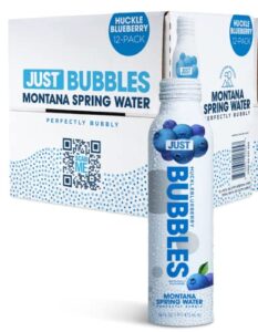 just bubbles huckleblueberry - pure premium sparkling spring water in a fully recyclable reusable eco-friendly bottle - 100% mountain-sourced carbonated water with naturally occurring minerals, 16 fl oz (pack of 12)