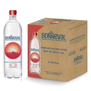 bonneval natural sparkling water. mineral water from the french alps. recycled water bottles 6 pack, 33.8 fl oz