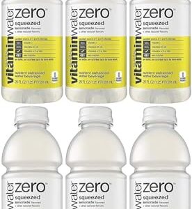 Vitamin Water Zero, Lemonade - Squeezed, 20oz Bottle (Pack of 6, Total of 120 Oz)