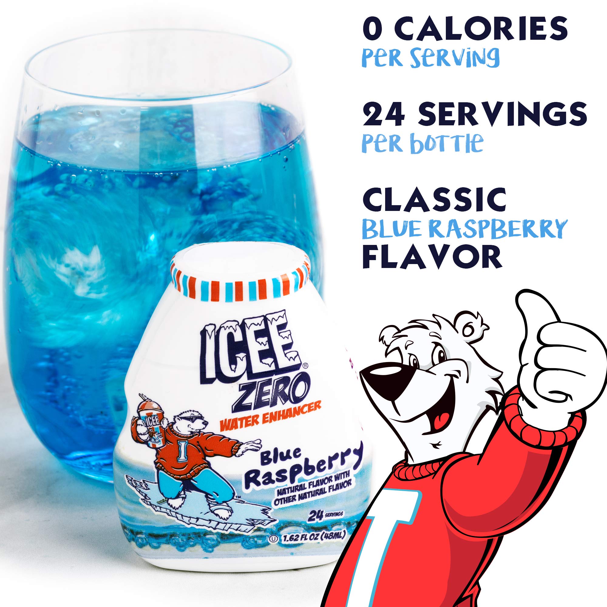 ICEE Zero Calorie Blue Raspberry Liquid Water Enhancer Drink Mix, Natural Flavor Drops, Sugar Free, 1.62 Fl Oz Concentrate (48 Ml) - 4 Pack