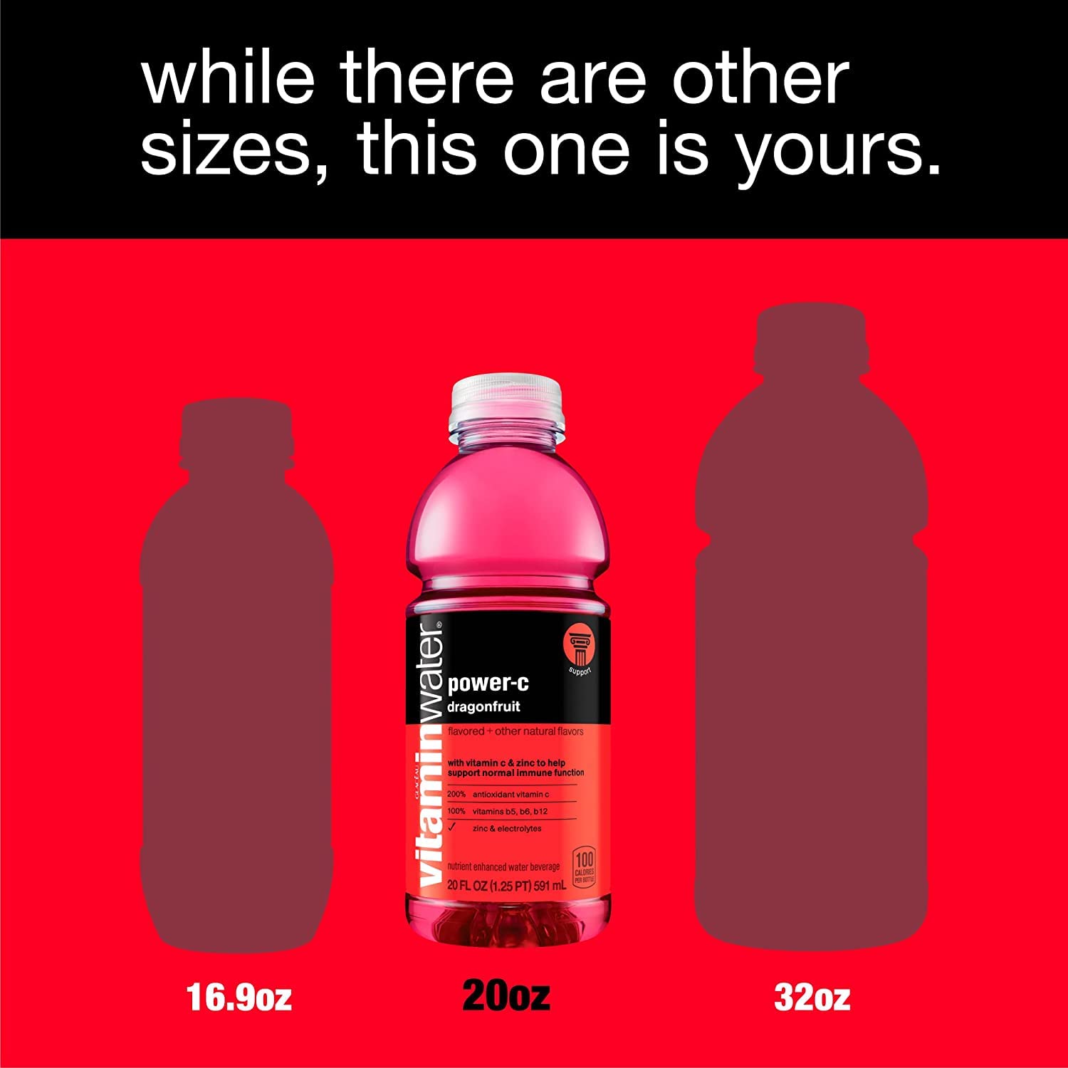 Vitamin Water Energy, Nutrient Enhanced Water Beverage, Electrolyte Enhanced Bottled Water - 20 Fl Oz (Pack of 12) (Power-C Dragonfruit)