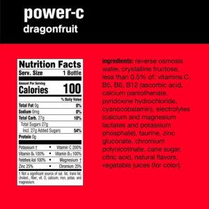 Vitamin Water Energy, Nutrient Enhanced Water Beverage, Electrolyte Enhanced Bottled Water - 20 Fl Oz (Pack of 12) (Power-C Dragonfruit)