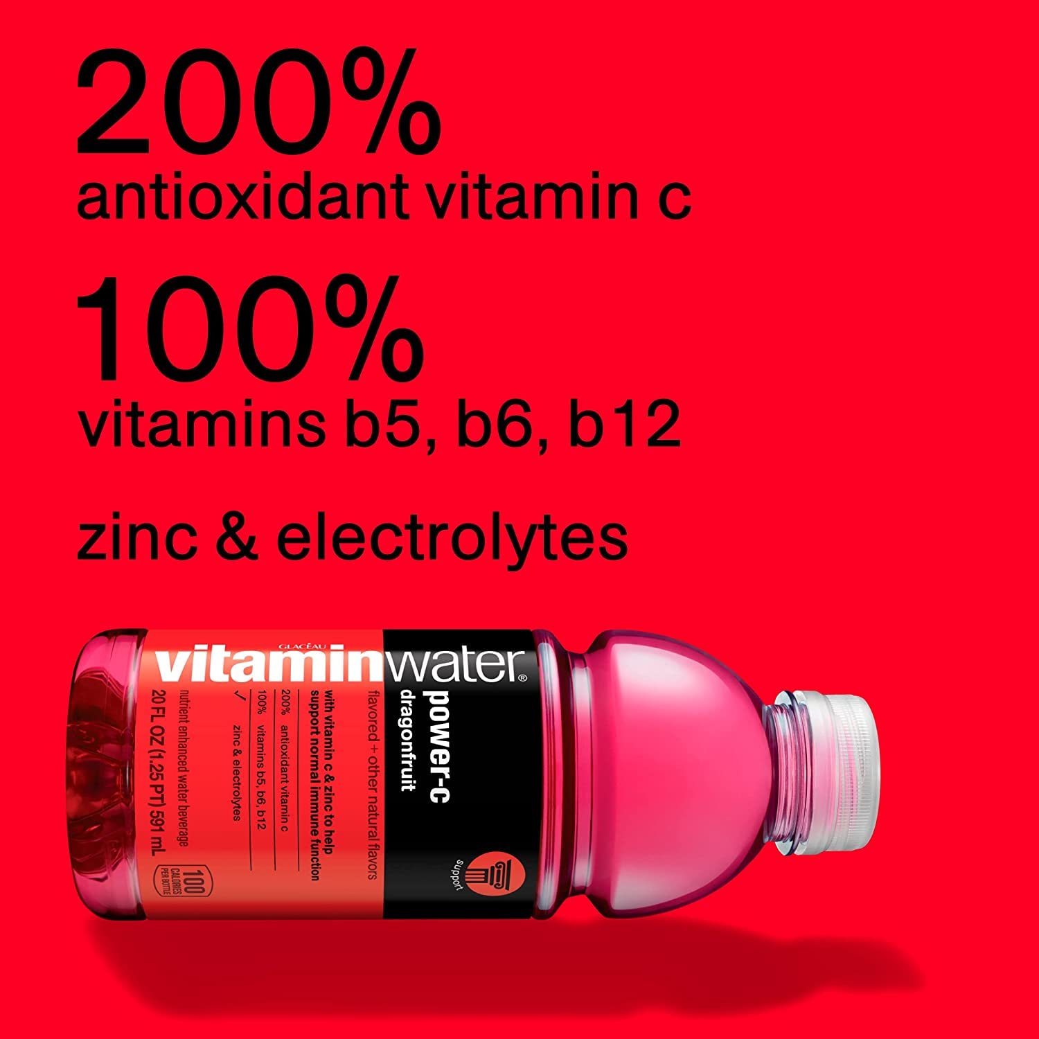 Vitamin Water Energy, Nutrient Enhanced Water Beverage, Electrolyte Enhanced Bottled Water - 20 Fl Oz (Pack of 12) (Power-C Dragonfruit)