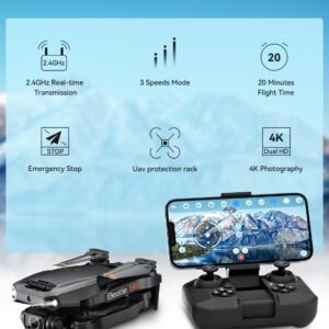 Drone with Camera for Adults 4K - ROVPRO Dual Camera S60 RC Quadcopter with APP Control - Obstacle Avoidance, Waypoint Fly, Altitude Hold, Roll Mode, Headless Mode, 2 Batteries (Black)