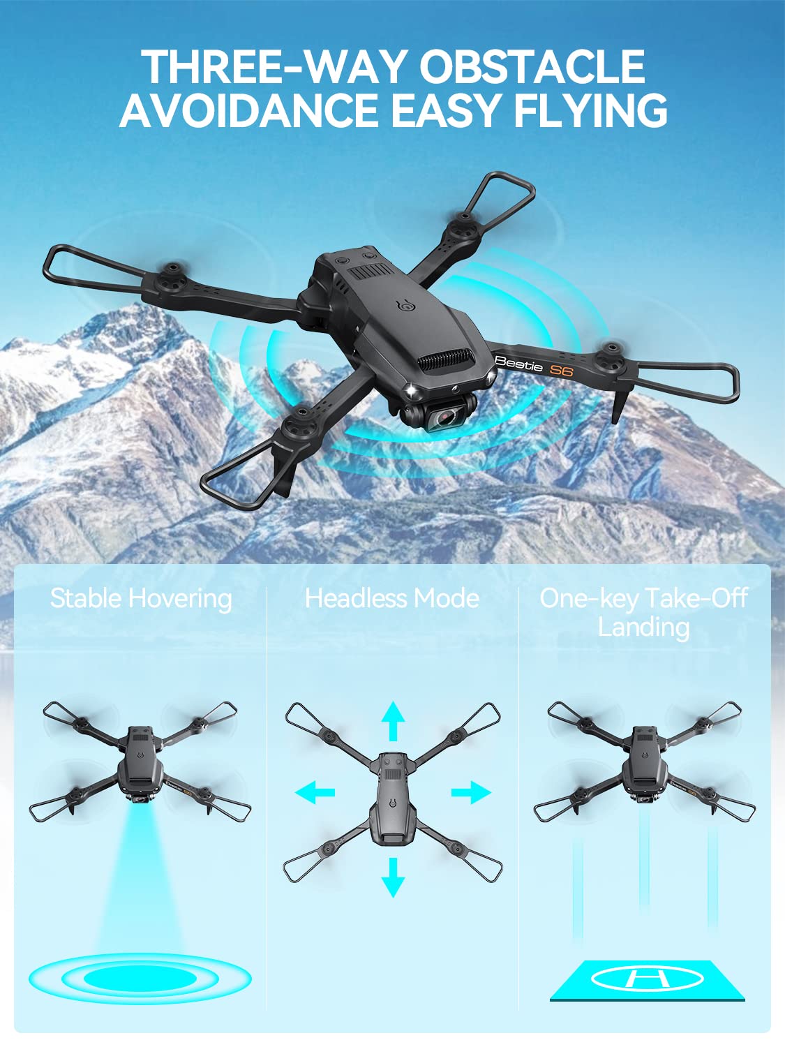 Drone with Camera for Adults 4K - ROVPRO Dual Camera S60 RC Quadcopter with APP Control - Obstacle Avoidance, Waypoint Fly, Altitude Hold, Roll Mode, Headless Mode, 2 Batteries (Black)