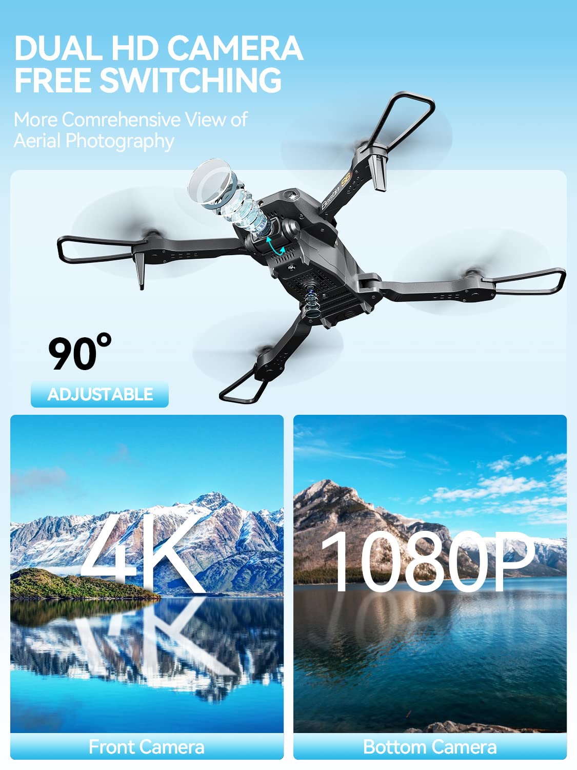 Drone with Camera for Adults 4K - ROVPRO Dual Camera S60 RC Quadcopter with APP Control - Obstacle Avoidance, Waypoint Fly, Altitude Hold, Roll Mode, Headless Mode, 2 Batteries (Black)