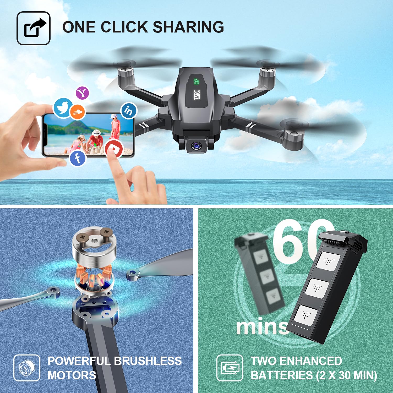 TENSSENX GPS Drone with 4K UHD Camera for Adults, TSRC Q7 Foldable FPV RC Quadcopter with Brushless Motor, Smart Return Home, Follow Me, 60 Min Flight Time, Long Control Range, Includes Carrying Bag