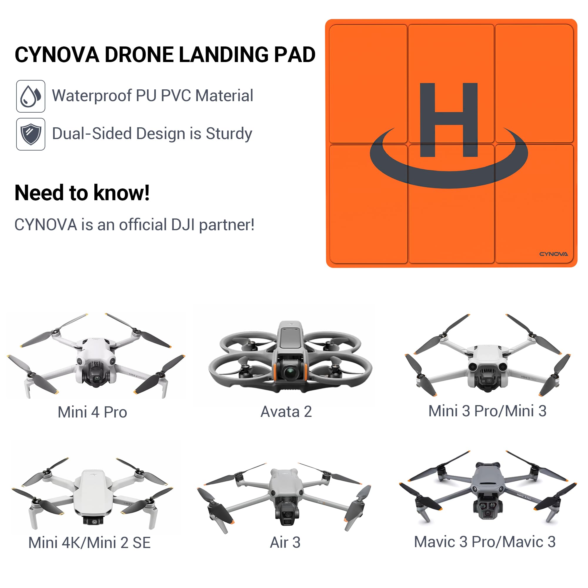 CYNOVA Drone Landing Pad Weighted for DJI AIR 3,Universal Waterproof Portable Landing Mat for DJI Mini 3 Pro/DJI Air 2s / DJI Drone Mini 2 / DJI Mini 4K / FPV Avata/Drone Accessories(65cm/25inch)