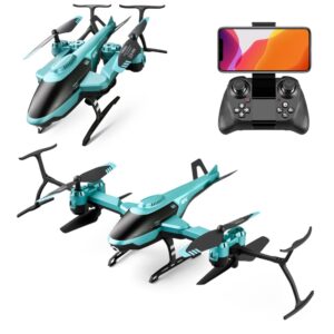 nextake remote control drone, foldable rc aircraft 2 motors rc fighter 6 channel rc plane 2.4ghz rc helicopter uav for beginner with 4k hd camera, modular battery (blue-with 4k hd camera)