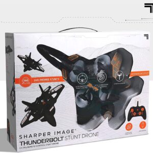 SHARPER IMAGE Thunderbolt Remote Control Stunt Drone, Standard Edition, 2.4 GHz Wireless Fighter Jet RC, Quadcopter with Assisted Landing, Small Plane for Kids and Beginners, Rechargeable