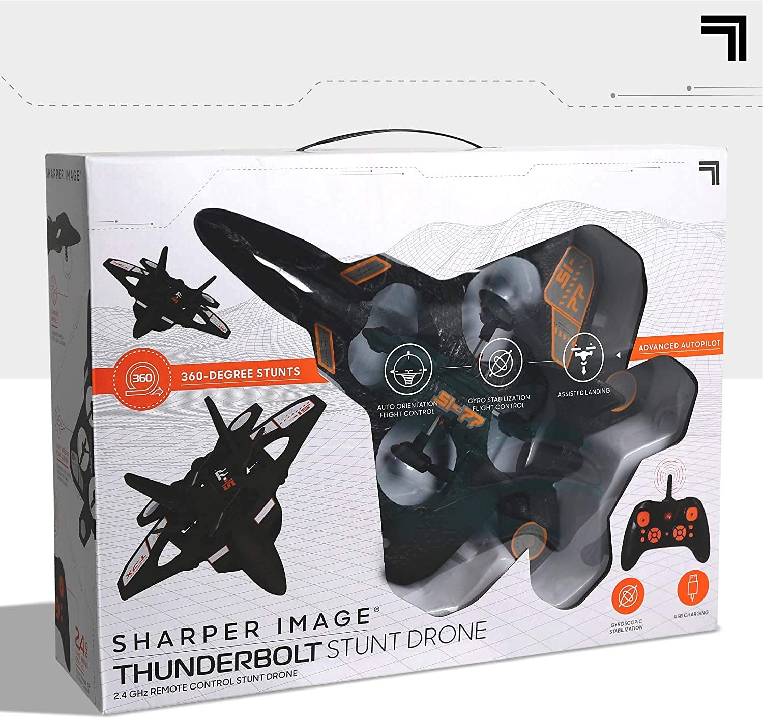 SHARPER IMAGE Thunderbolt Remote Control Stunt Drone, Standard Edition, 2.4 GHz Wireless Fighter Jet RC, Quadcopter with Assisted Landing, Small Plane for Kids and Beginners, Rechargeable