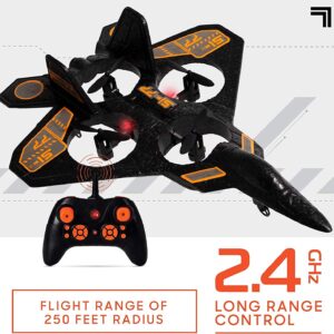 SHARPER IMAGE Thunderbolt Remote Control Stunt Drone, Standard Edition, 2.4 GHz Wireless Fighter Jet RC, Quadcopter with Assisted Landing, Small Plane for Kids and Beginners, Rechargeable