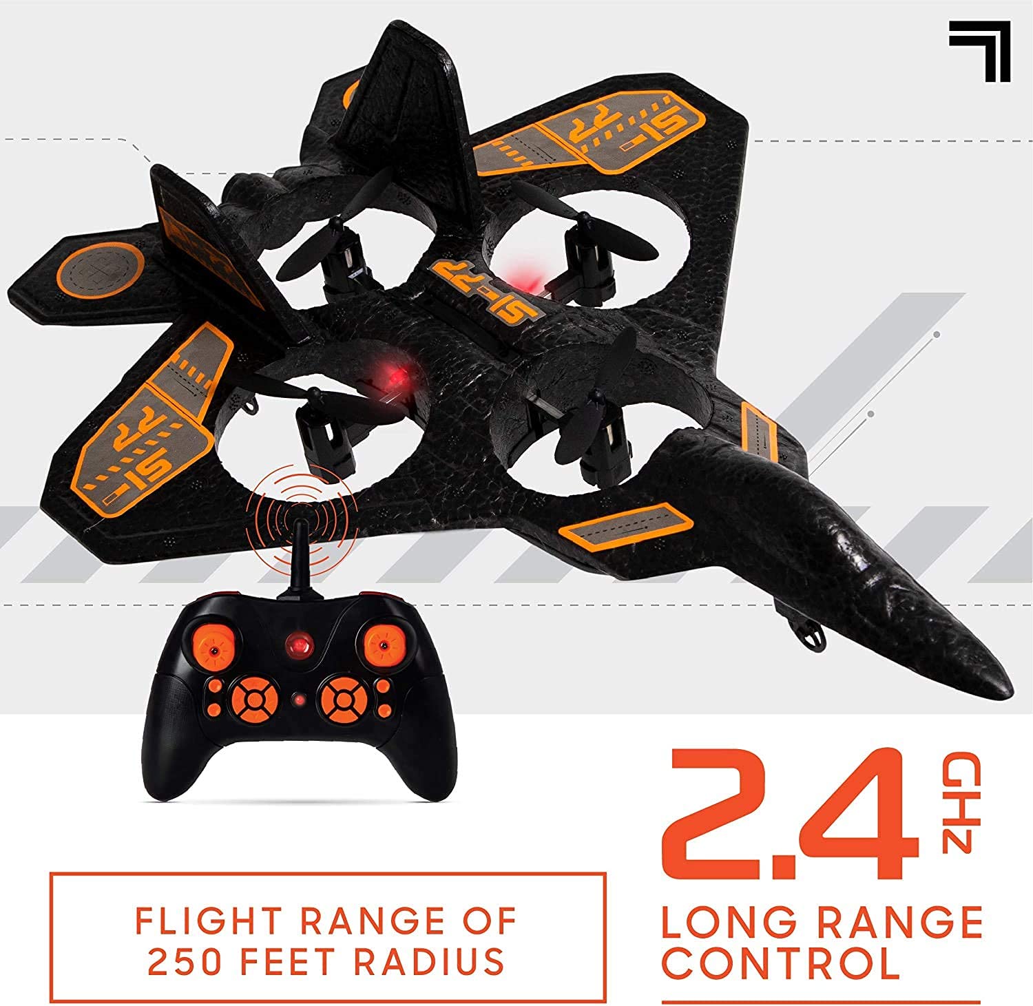 SHARPER IMAGE Thunderbolt Remote Control Stunt Drone, Standard Edition, 2.4 GHz Wireless Fighter Jet RC, Quadcopter with Assisted Landing, Small Plane for Kids and Beginners, Rechargeable