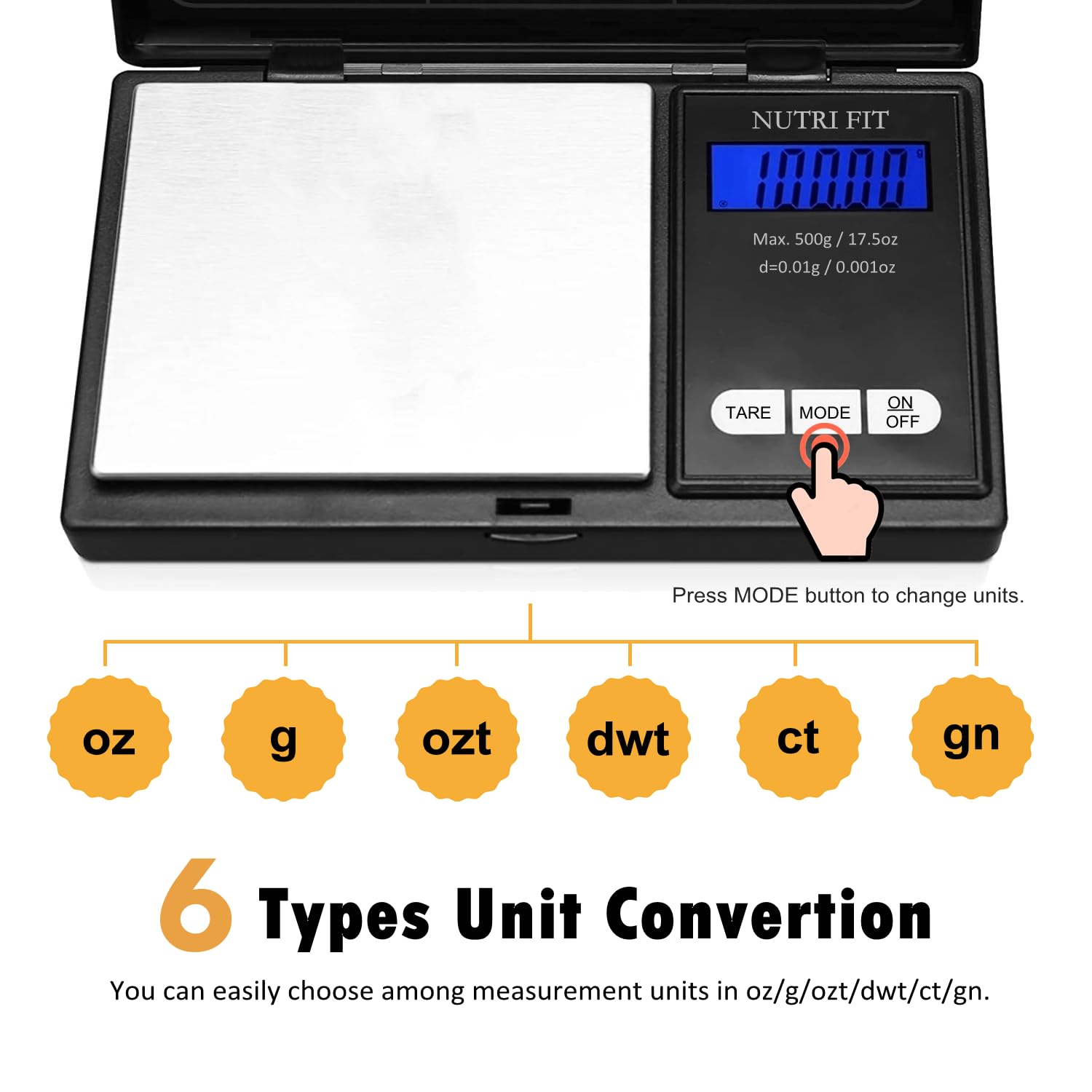 NUTRI FIT Gram Scale Digital Scale 0.01g Accuracy, 500g Small Pocket Scale Jewelry Scale, Weight for Food Ounces and Grams Kitchen Scale, Mg Scale for Powder Medicine Gold Weed, Portable