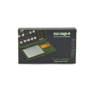 Truweigh TUFFWEIGH Digital Mini Scale (1000g x 0.1g - Green/Black) - Rubberized Impact Resistant Digital Kitchen Scale - Travel Digital Pocket Scale - Digital Food Scale - Small Digital Scale