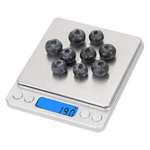 emoly food scale,digital kitchen scale, mini size food scale 500g/ 0.01g - high precision jewelry weight scale with platform, stainless steel, lcd display, tare，pcs features（does not include battery）