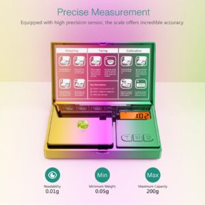 ORIA Digital Mini Scale, 200g/0.01 Pocket Jewelry Scale, Electronic Smart Scale, High Precision Milligram Scale, 7 Units, LCD Backlit Display, Tare Function, Auto Off, Stainless Steel, Colorful