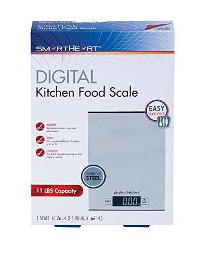 SmartHeart Stainless Steel Digital Food Scale | Precision Measurements | Unit conversions: g, ml, oz, lbs | Weight Capacity: 11 lbs/5000 g | Easy Food Prep