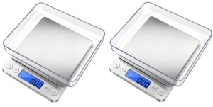 aibileec food weight scale measure 0.1g-2000g (ounces grams dwt gn ct) pocket size come with two trays (2 pack)