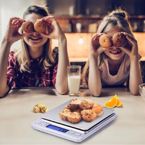 JOEAA Food Scale Digital Weight 3000g/0.1g Oz Grams and Ounces Kitchen Scale for Cooking Baking with Backlight LCD Display, Tare, 9 Units, Auto Off, 2 Trays, Batteries Included - Stainless Steel