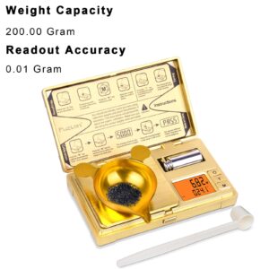 Fuzion CASH-200 Gram Scale Digital Pocket Scale, 0.01g Digital Grams Scale, Jewelry Scale, Small Food Scale Gold Gram Scale with Upgraded Display, Multi-Accessories