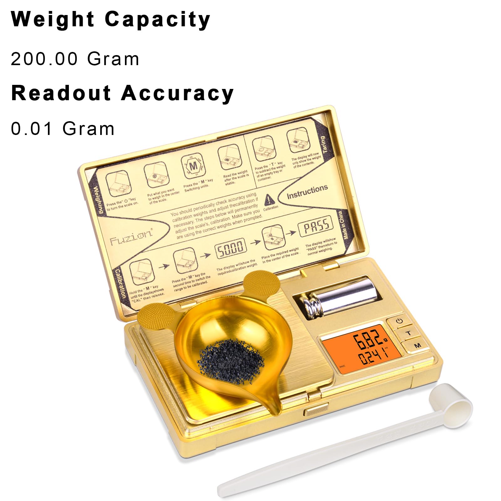 Fuzion CASH-200 Gram Scale Digital Pocket Scale, 0.01g Digital Grams Scale, Jewelry Scale, Small Food Scale Gold Gram Scale with Upgraded Display, Multi-Accessories