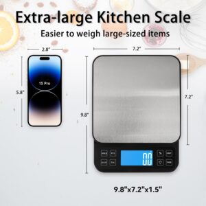 BOMATA Large Kitchen Scale with 0.1g/0.001oz High Precision, Bakery Scale with% Percentage Function, Capacity 5kg/11lbs, USB Rechargeable, Full-View Angle LCD with Backlight, Stainless Steel Pan…