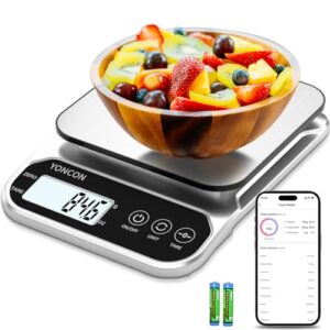 yoncon smart food scale digital weight grams and oz, 3kg/0.1g kitchen scale for weight loss, cooking, baking, super accurate, easy to clean and store, tare function (batteries included)